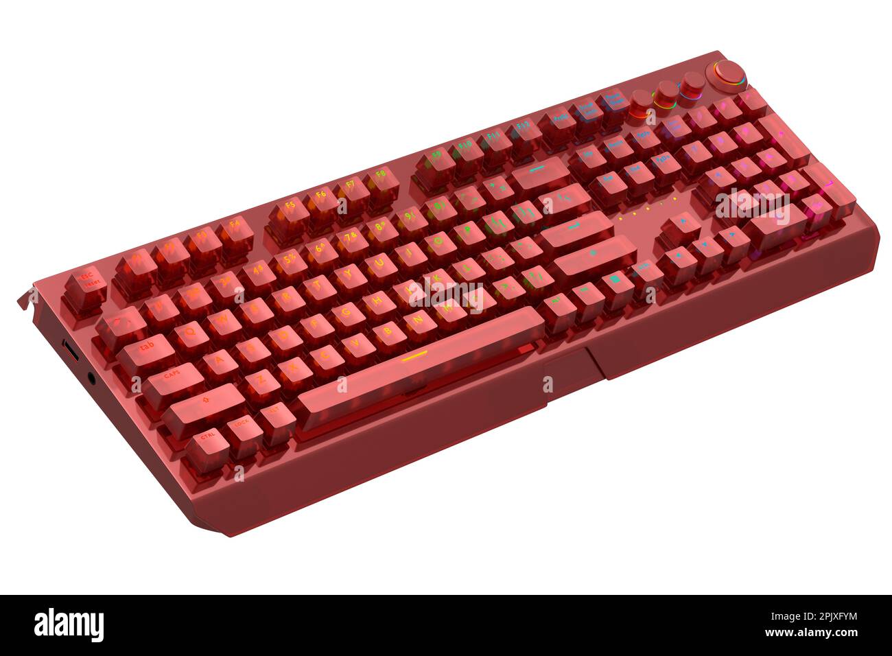Realistic Computer Keyboard With Red Chrome Texture Isolated On White