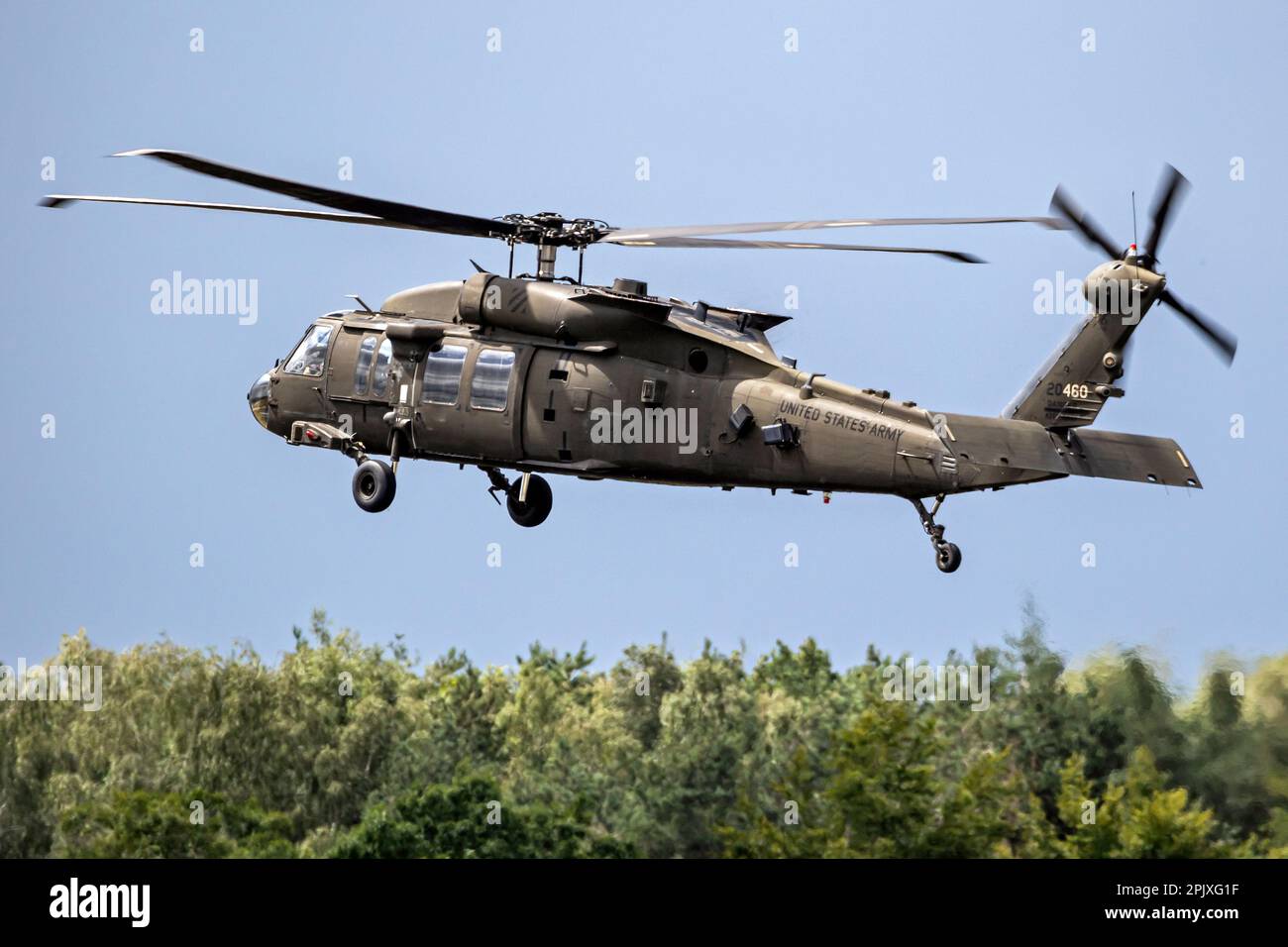 US Army Sikorsky UH-60M Black Hawk helicopters arriving at an air base in The Netherlands - June ...
