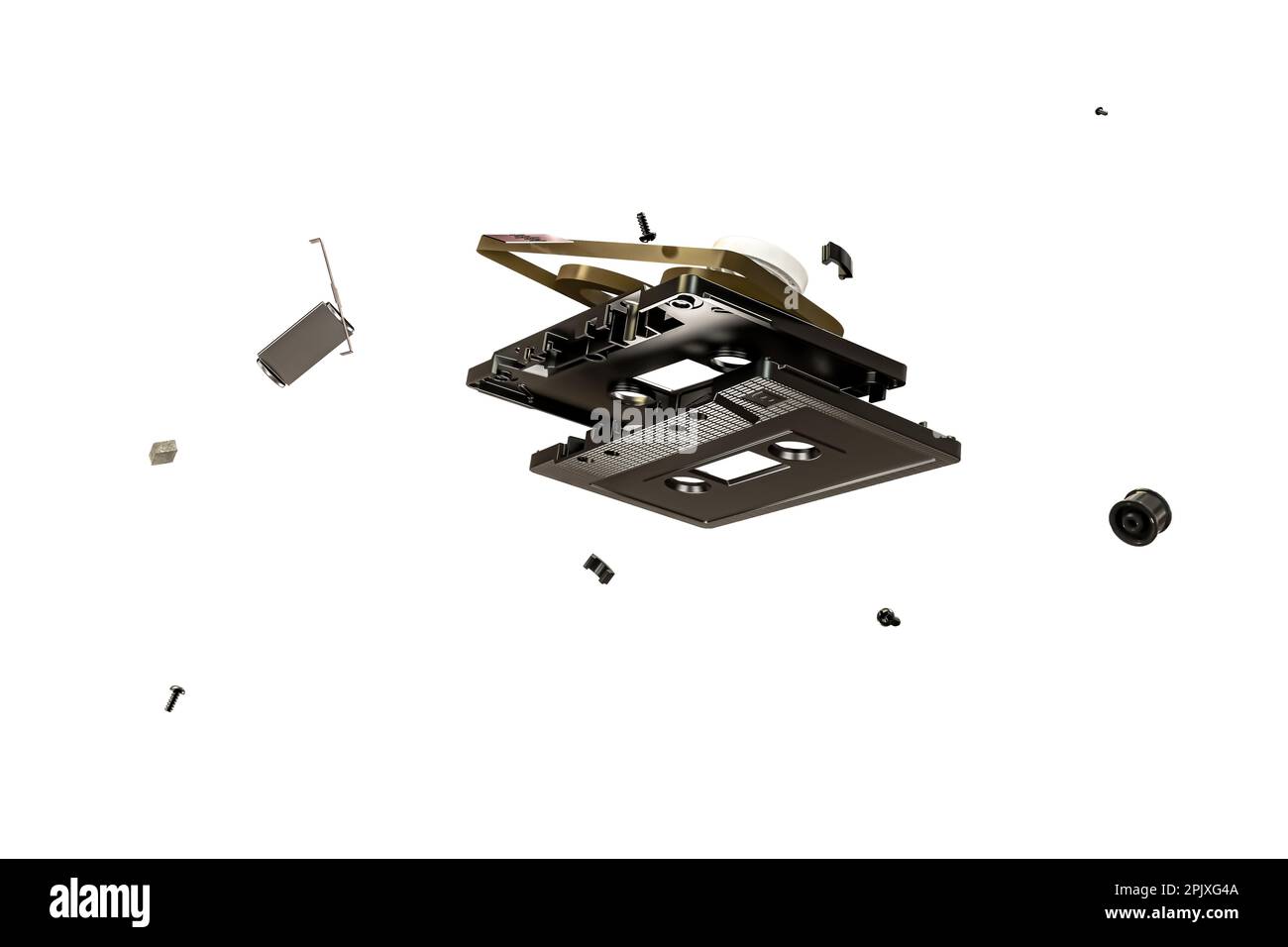 Cassette tape smashed isolated on white background 3d illustration ...