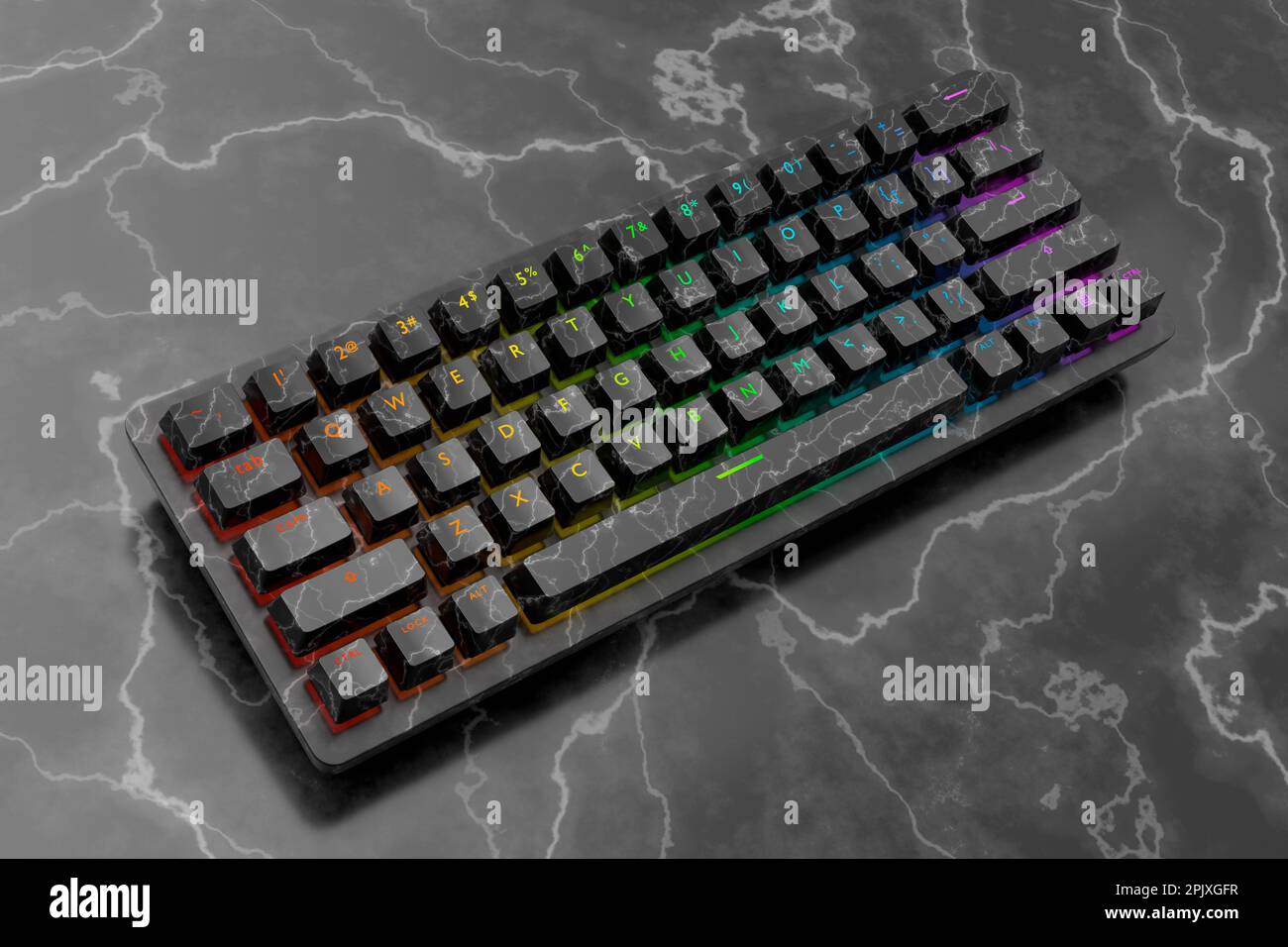 Realistic Computer Keyboard With Black Marble Texture Isolated On Dark