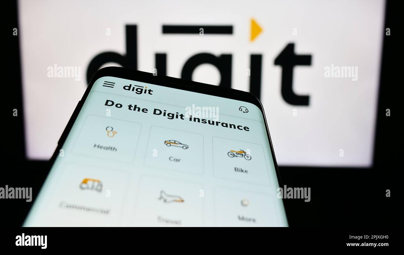 Mobile phone with website of company Go Digit General Insurance Limited ...