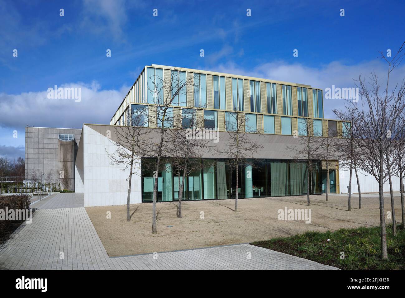 Suburban campus of University College, Dublin, with modern buildings ...