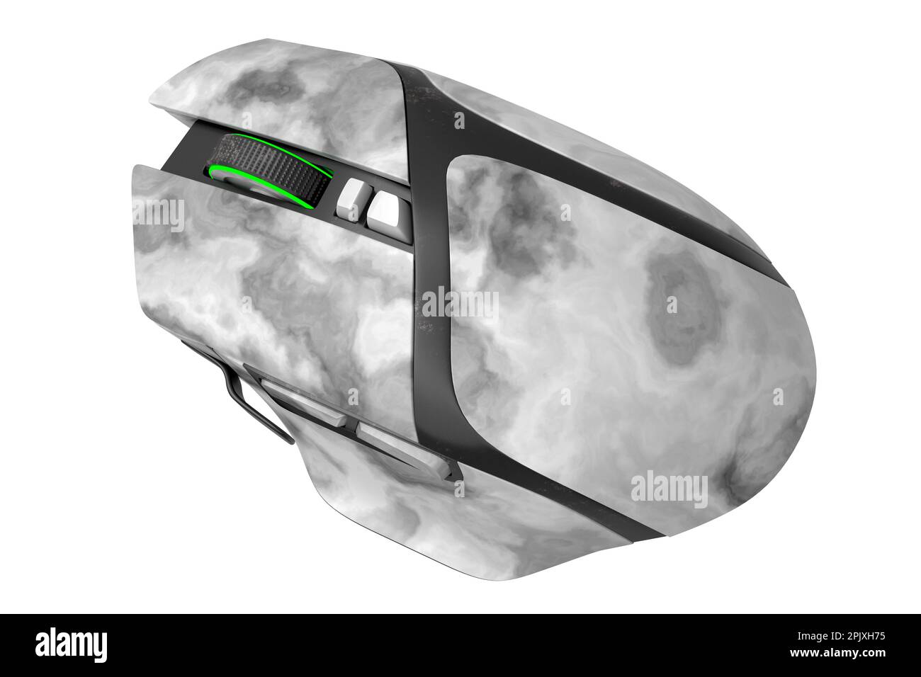 Wireless gaming computer mouse with black marble texture on white ...