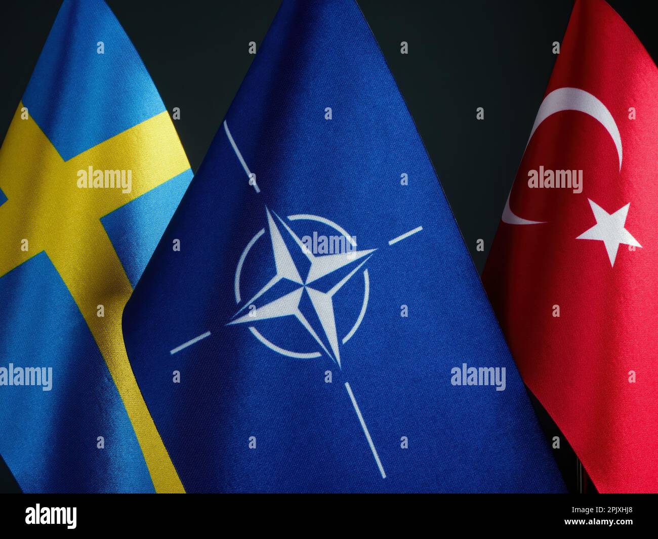 KYIV, UKRAINE - April 04, 2023. Flags of Sweden, NATO and Turkey Stock ...