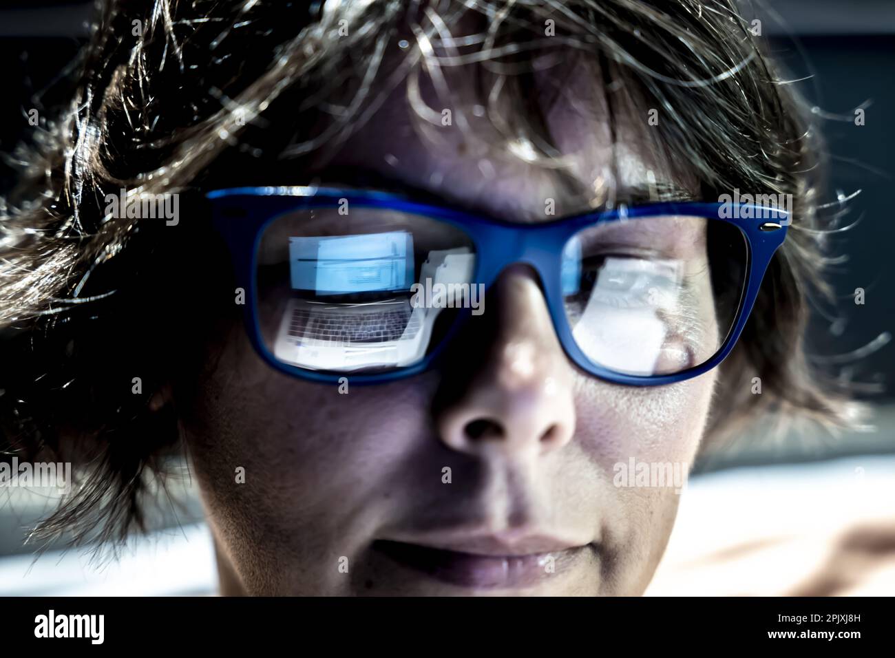 Beautiful Business Woman Face with Eyeglasses Reflection When She is ...