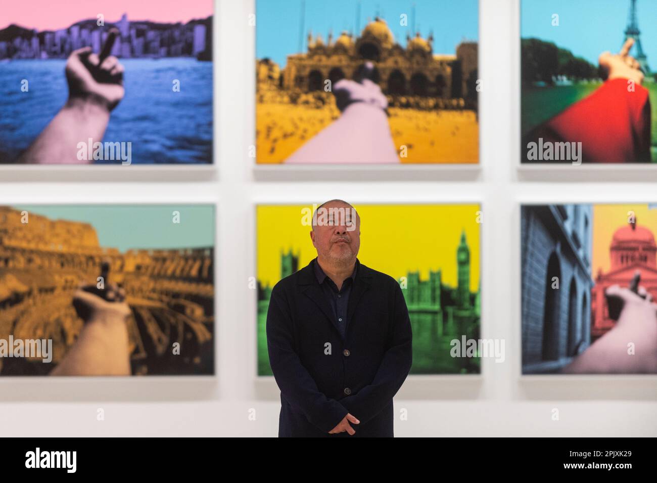 London, UK. 4 April 2023. Ai Weiwei in front of (Wall) 'Study of ...