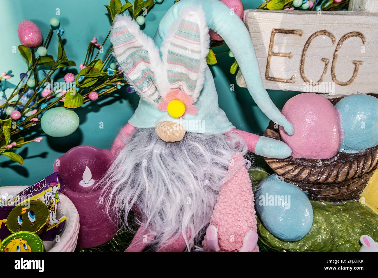 Easter Display with Bearded Rabbit Stock Photo - Alamy