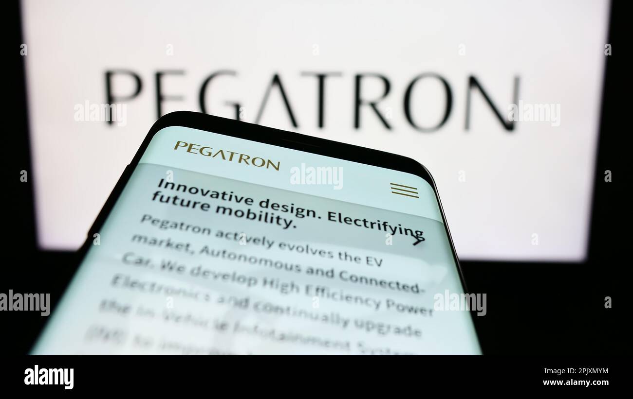 Mobile phone with website of Taiwanese company Pegatron Corporation on ...