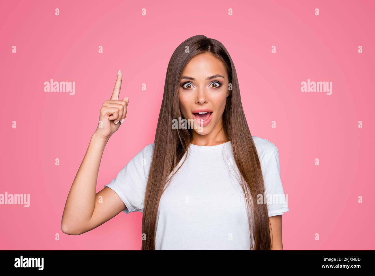 Portrait of brown-haired gorgeous attractive nice smiling amazed young ...