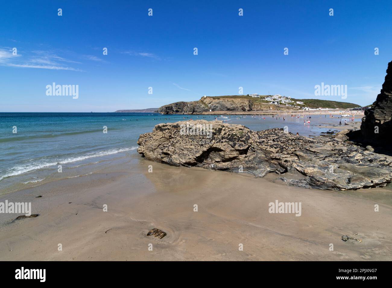 Low Tide – Exposed Rocks, Beach, Coast and Sea View at Portreath Beach ...