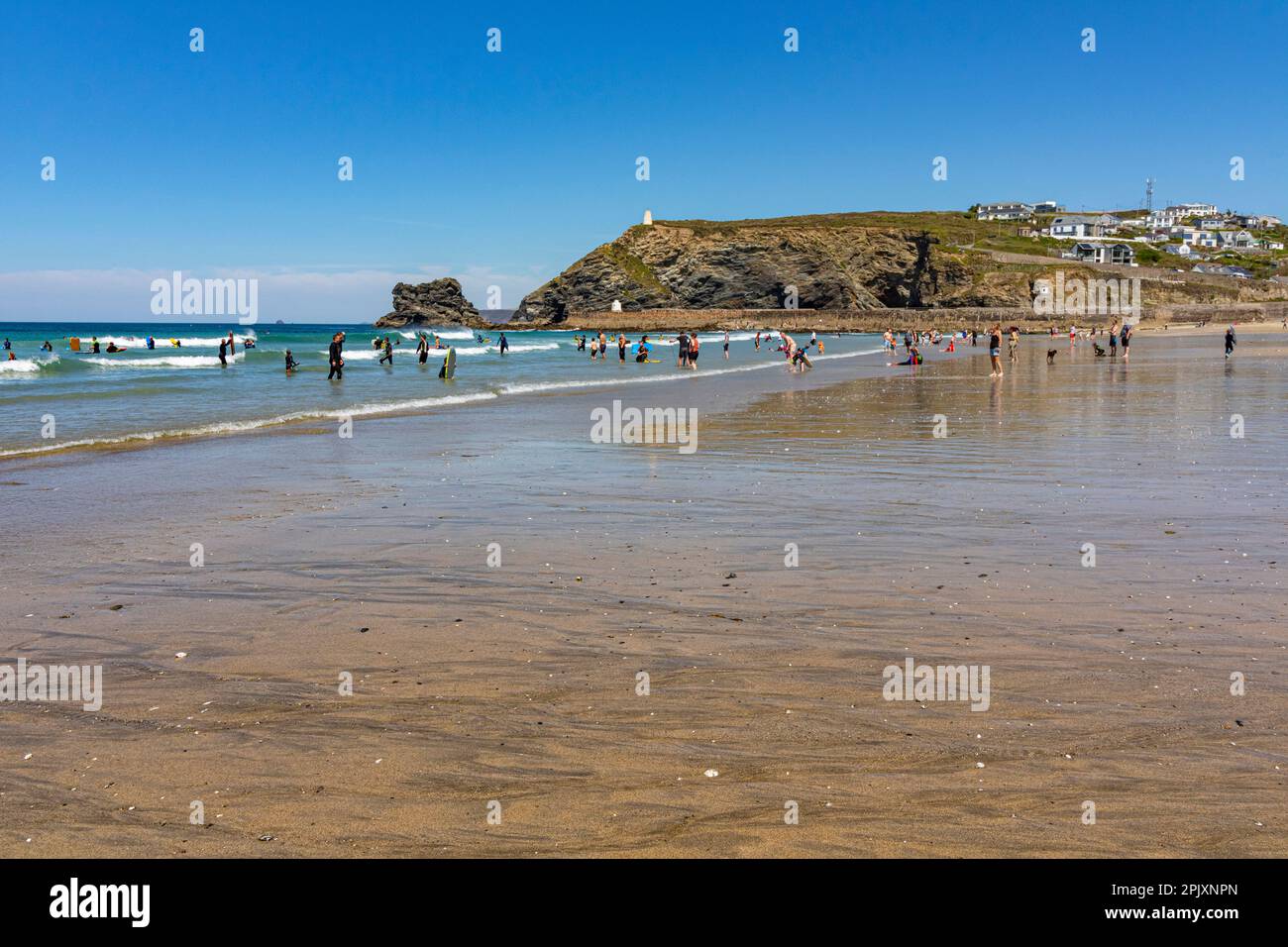 Bathers and Visitors Enjoying Portreath Beach at Low Tide – Exposed ...