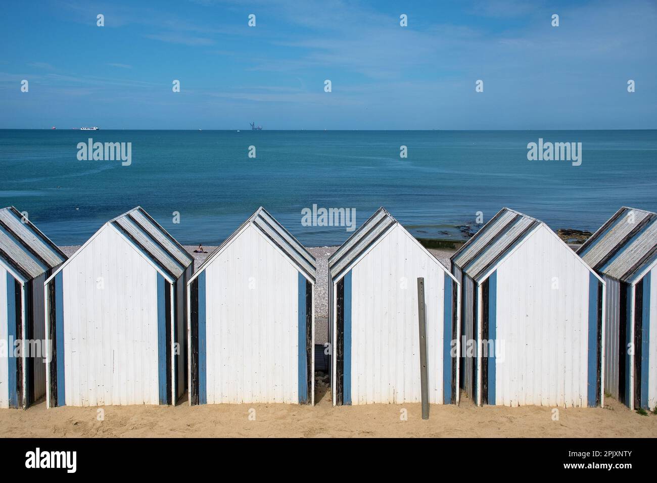 Yport, beach huts by the sea. Emergence of the Fécamp offshore wind ...