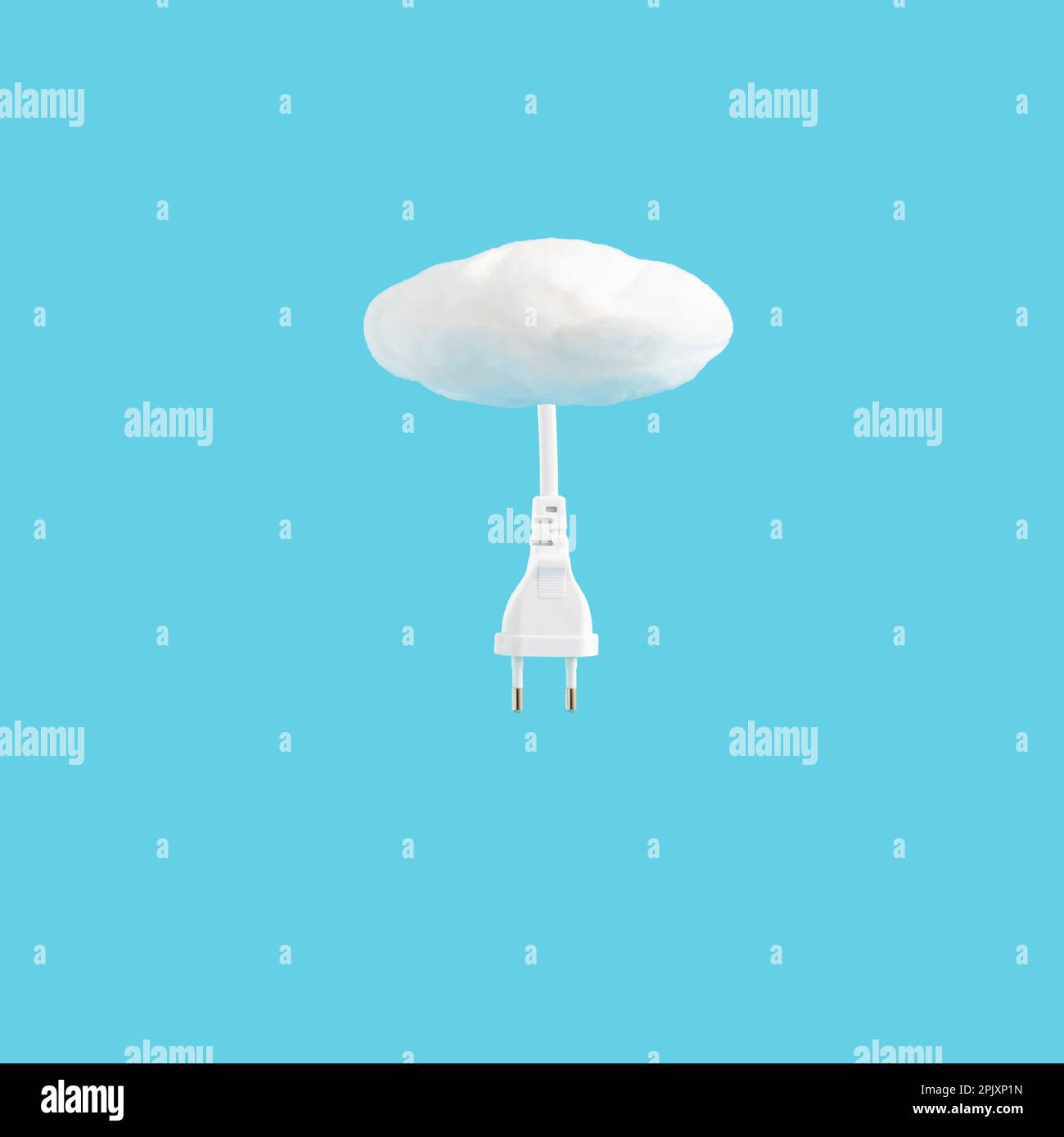 A white electrical socket is connected to a grey fluffy cloud via a ...