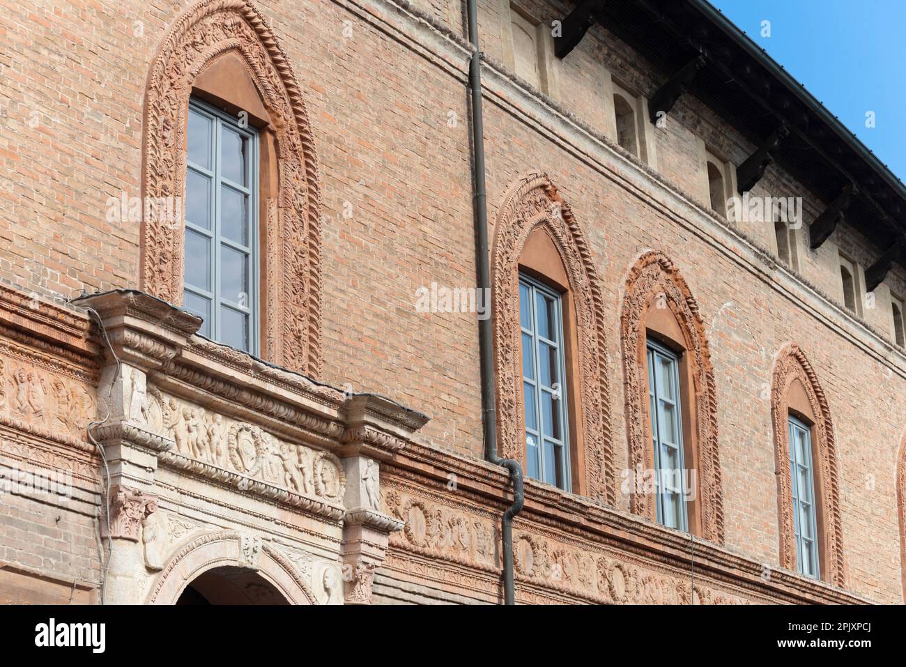 Italy, Lombardy, Lodi, Decoration Facade of Palazzo Mozzanica or ...