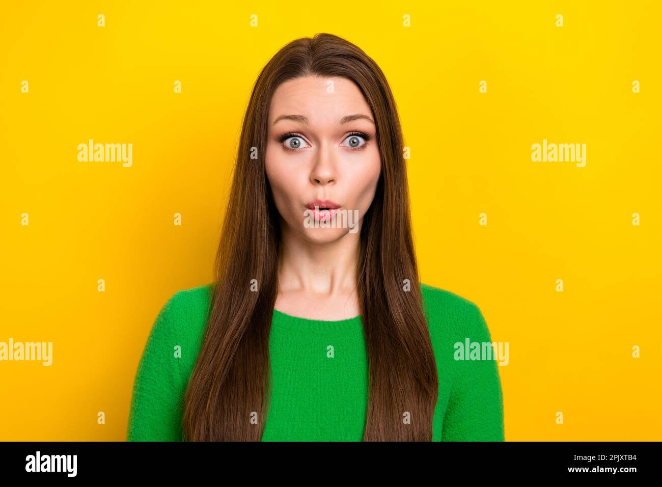 Photo of shocked worried person pouted lips staring cant believe ...