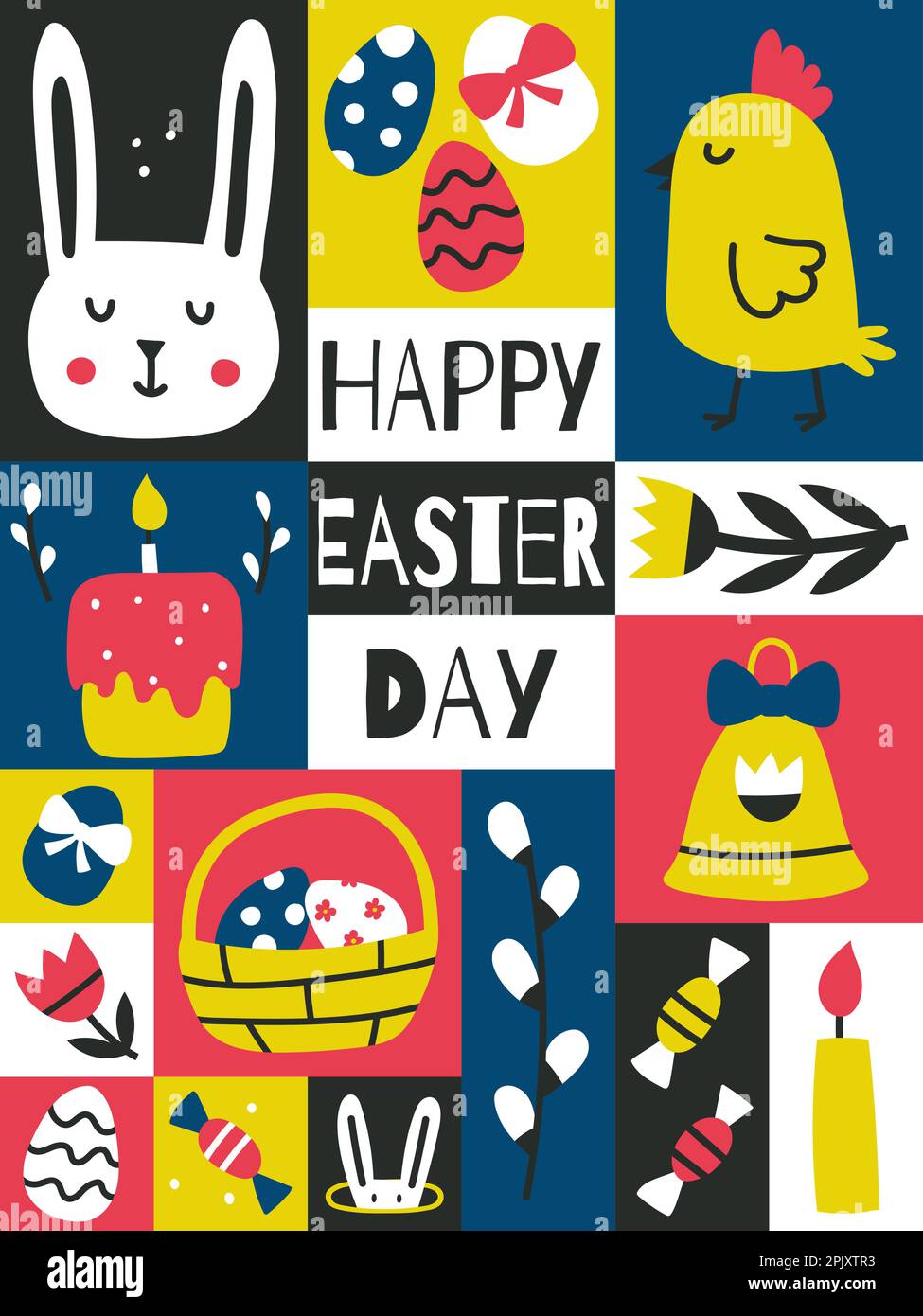 Easter Greeting card, Vertical graphic poster with Easter symbols ...