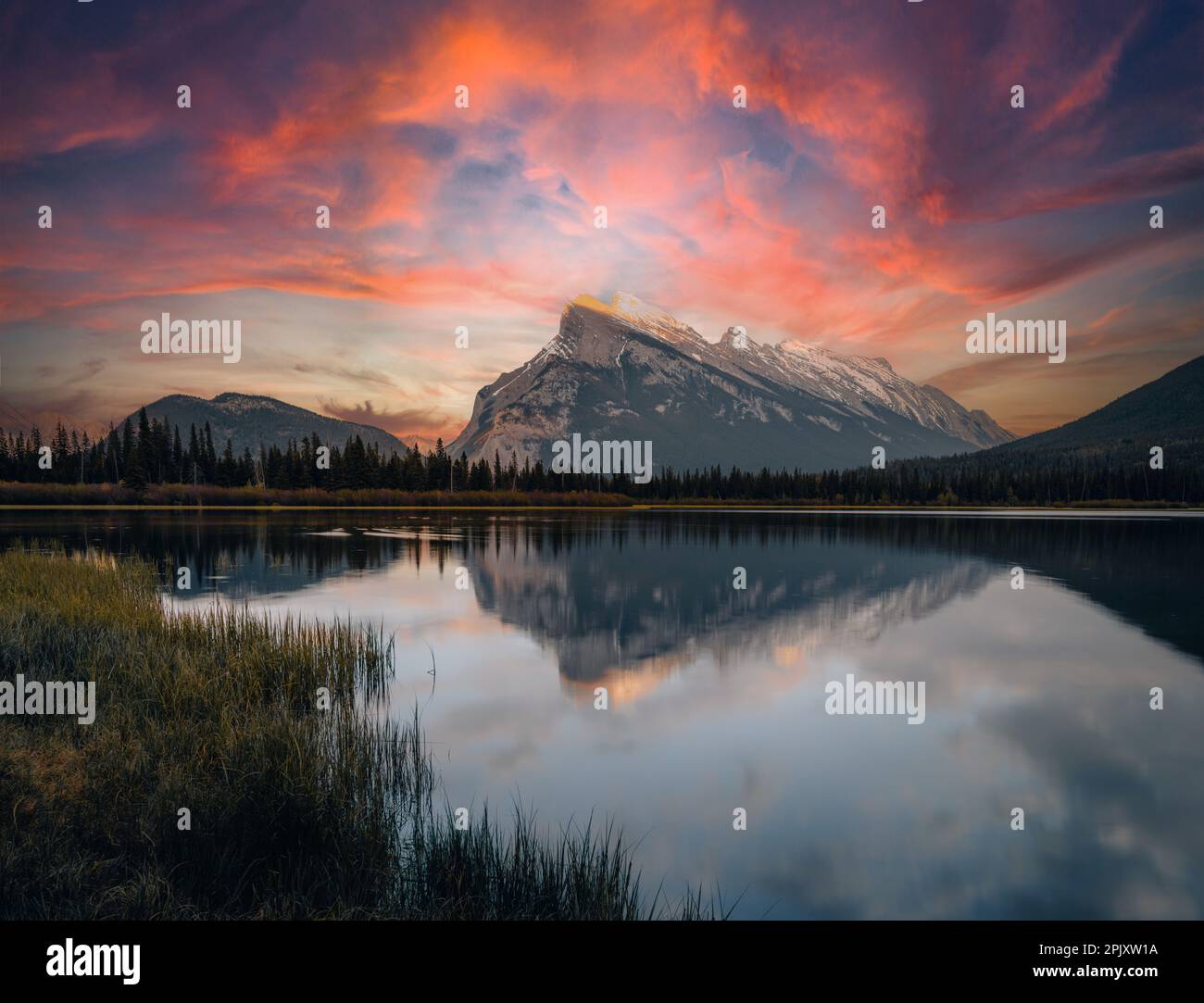 Canadian landscape of mount rundle and vermillion lakes located in ...