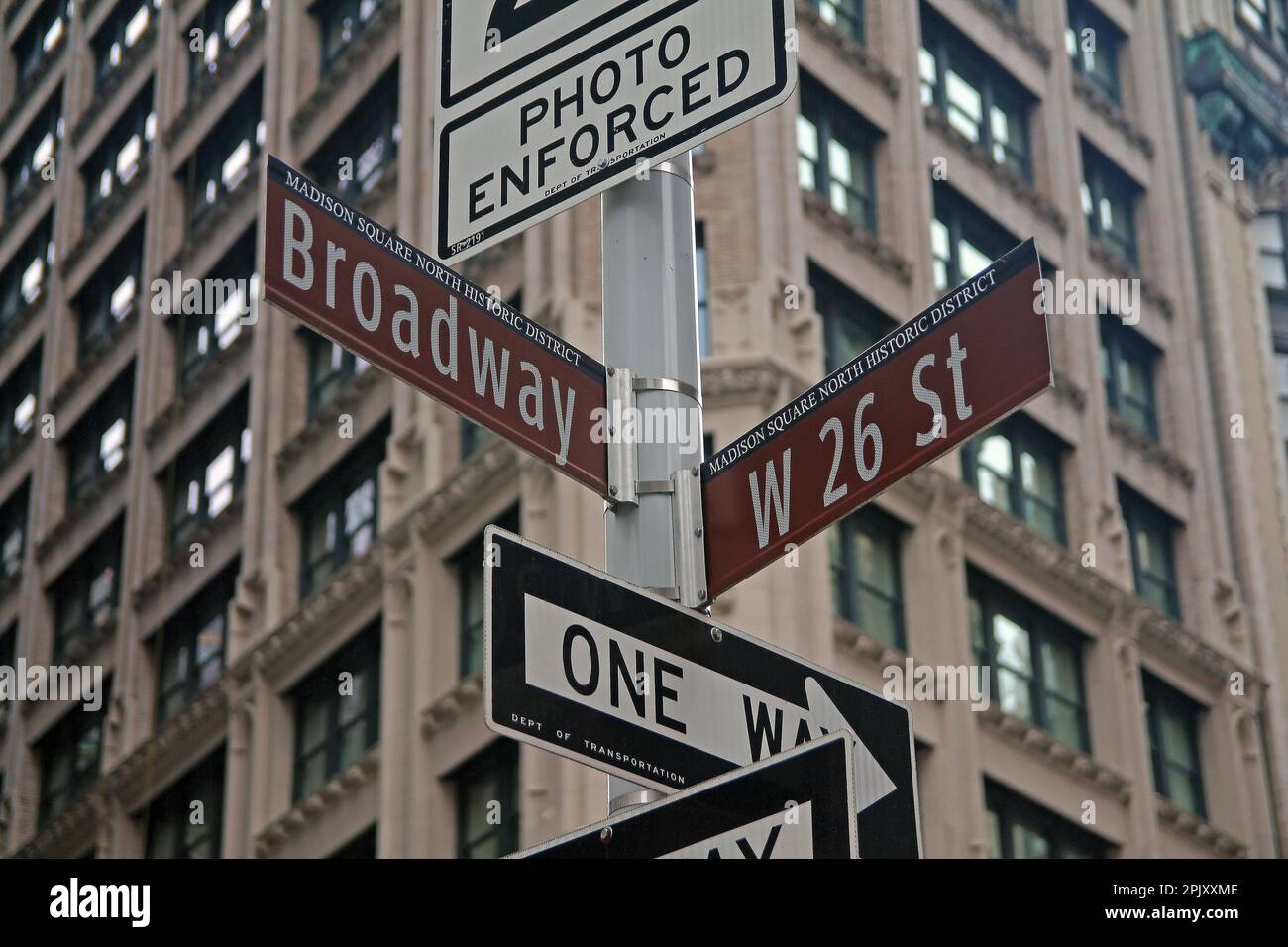 Brown West 26th Street and Broadway historic sign in Midtown Manhattan ...