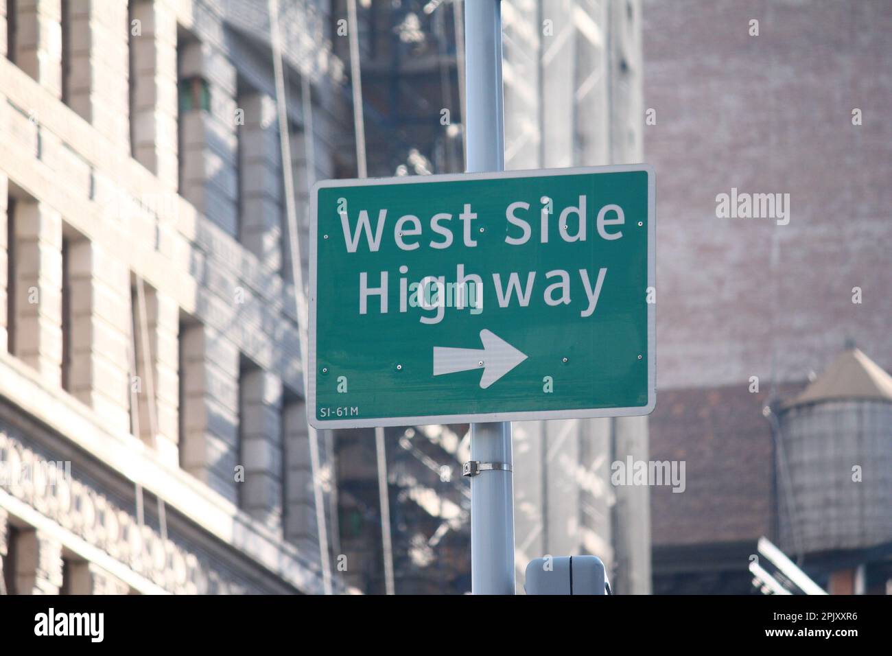Green West Side Highway direction traffic sign in Manhattan Stock Photo ...