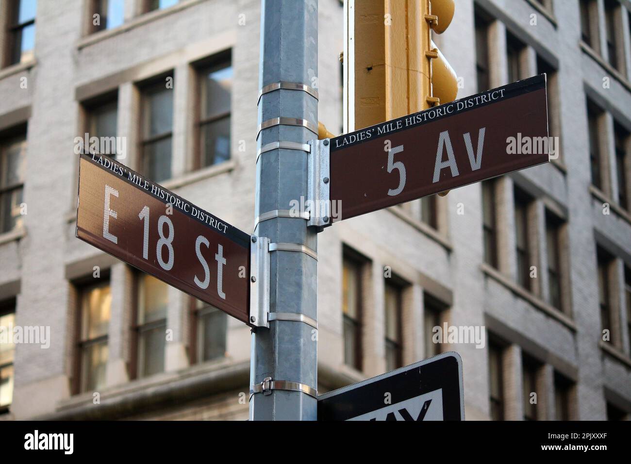 Brown East 18th Street and 5th Avenue Fashion historic sign in Midtown ...