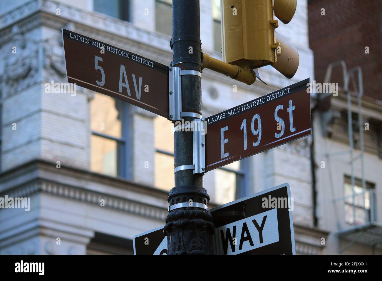 Brown East 19th Street and 5th Avenue Fashion historic sign in Midtown ...