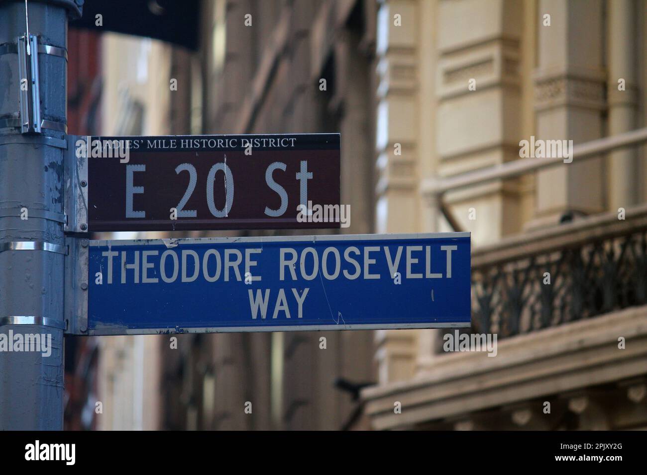 Brown East 20th Street and Theodore Roosevelt Way historic sign in ...