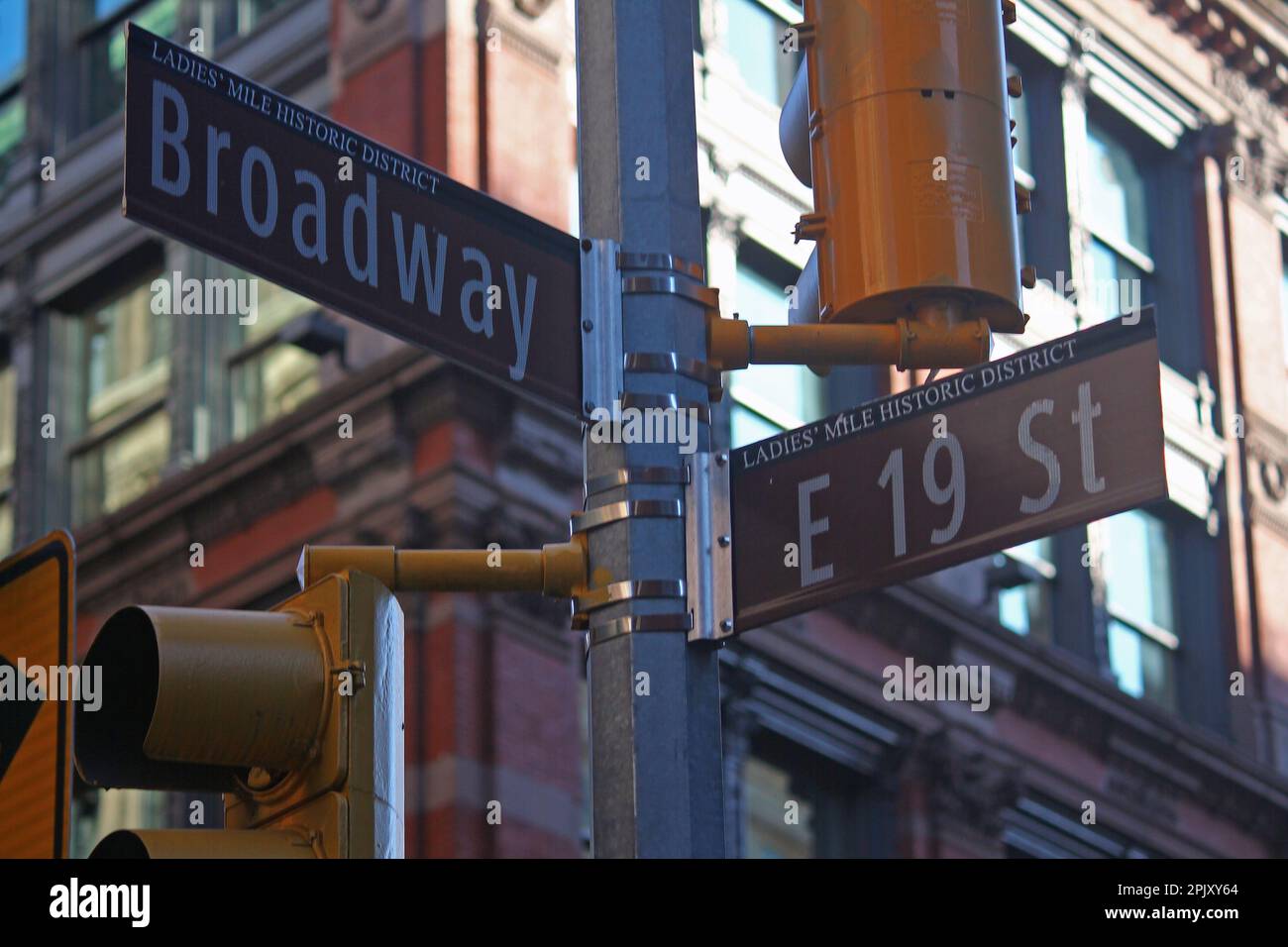 Brown East 19th Street and Broadway historic sign in Midtown Manhattan ...