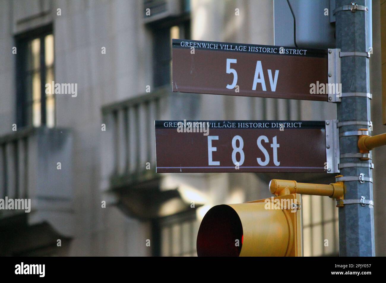 Brown East 8th Street and 5th Avenue Fashion historic sign in Midtown ...
