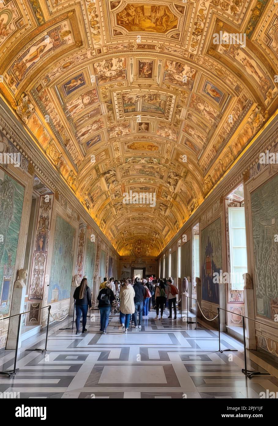 Rome, Italy - March 31, 2023: Ceiling of Gallery of Maps , 120 meter long corridor on the third ...