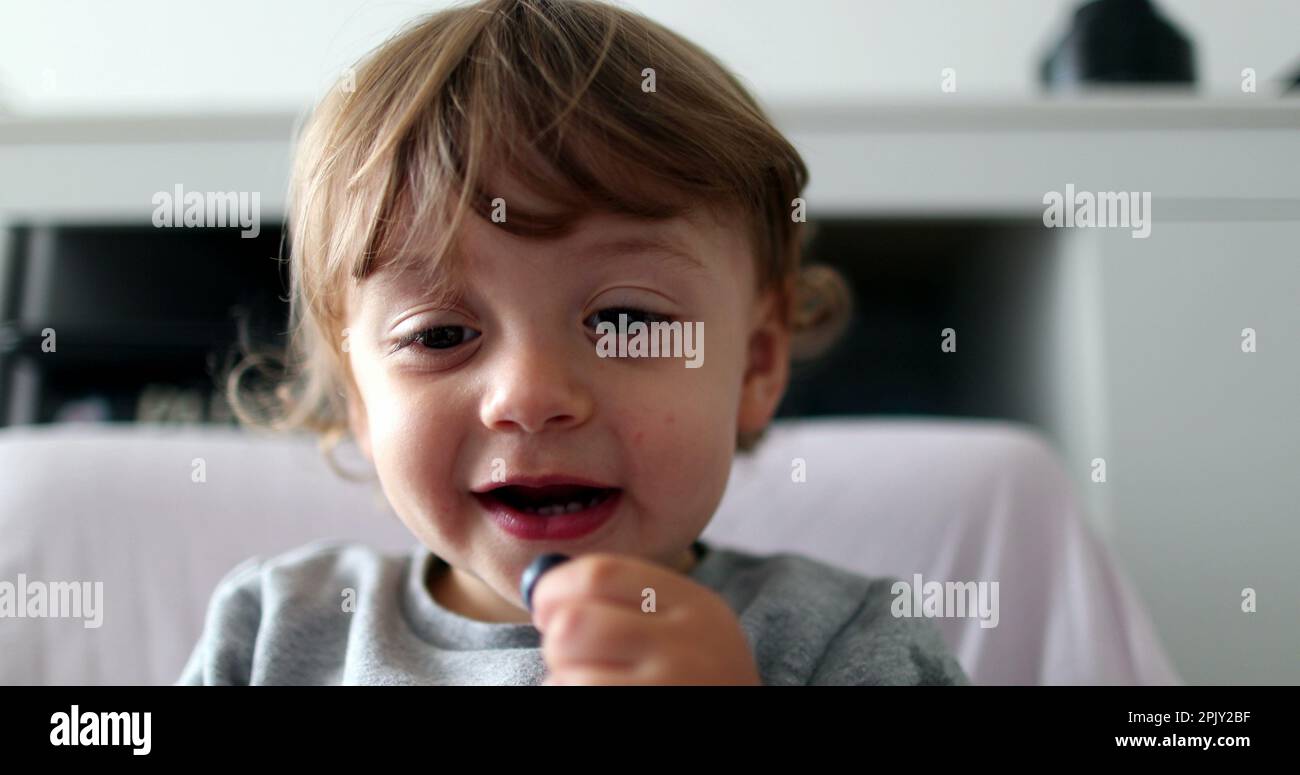 Small toddler child eating blueberry fruit Stock Photo - Alamy