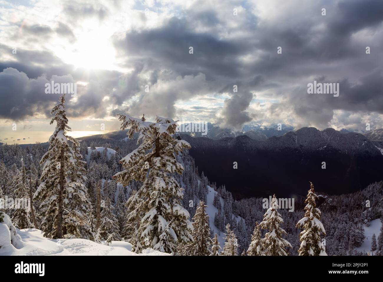 Canadian Mountain Landscape covered in Snow. Nature Background Stock ...