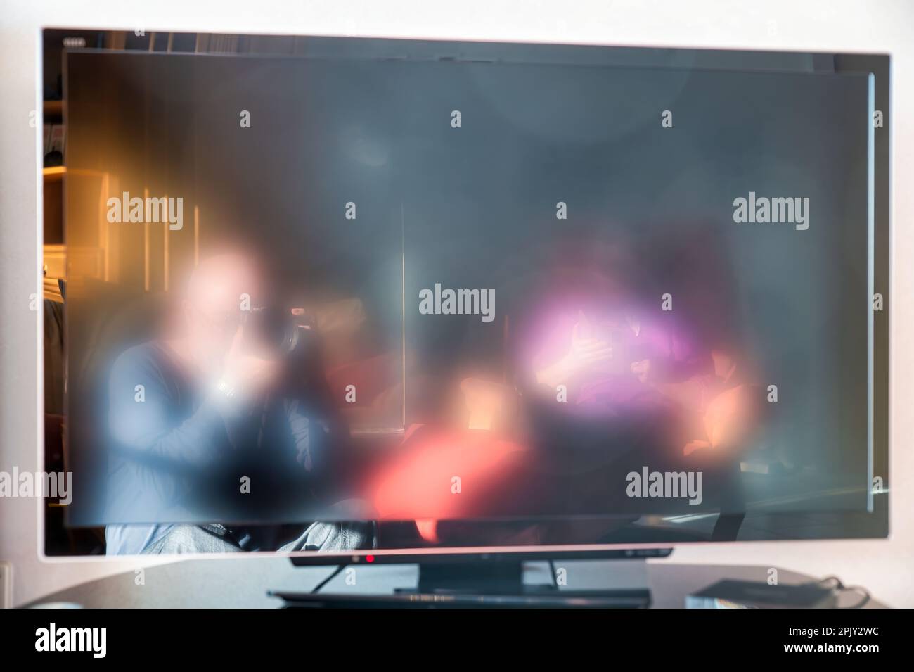 Selfi As A Reflection On The Screen Of The TV Set Stock Photo - Alamy