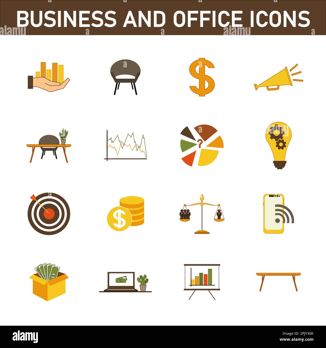 Collection of multi-colored flat icons on the topic: business and ...
