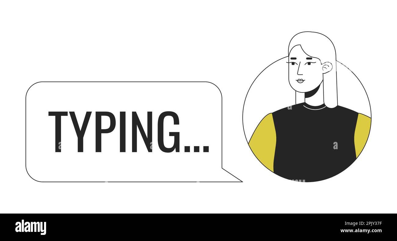 Woman user persona typing message duo color line concept vector spot ...