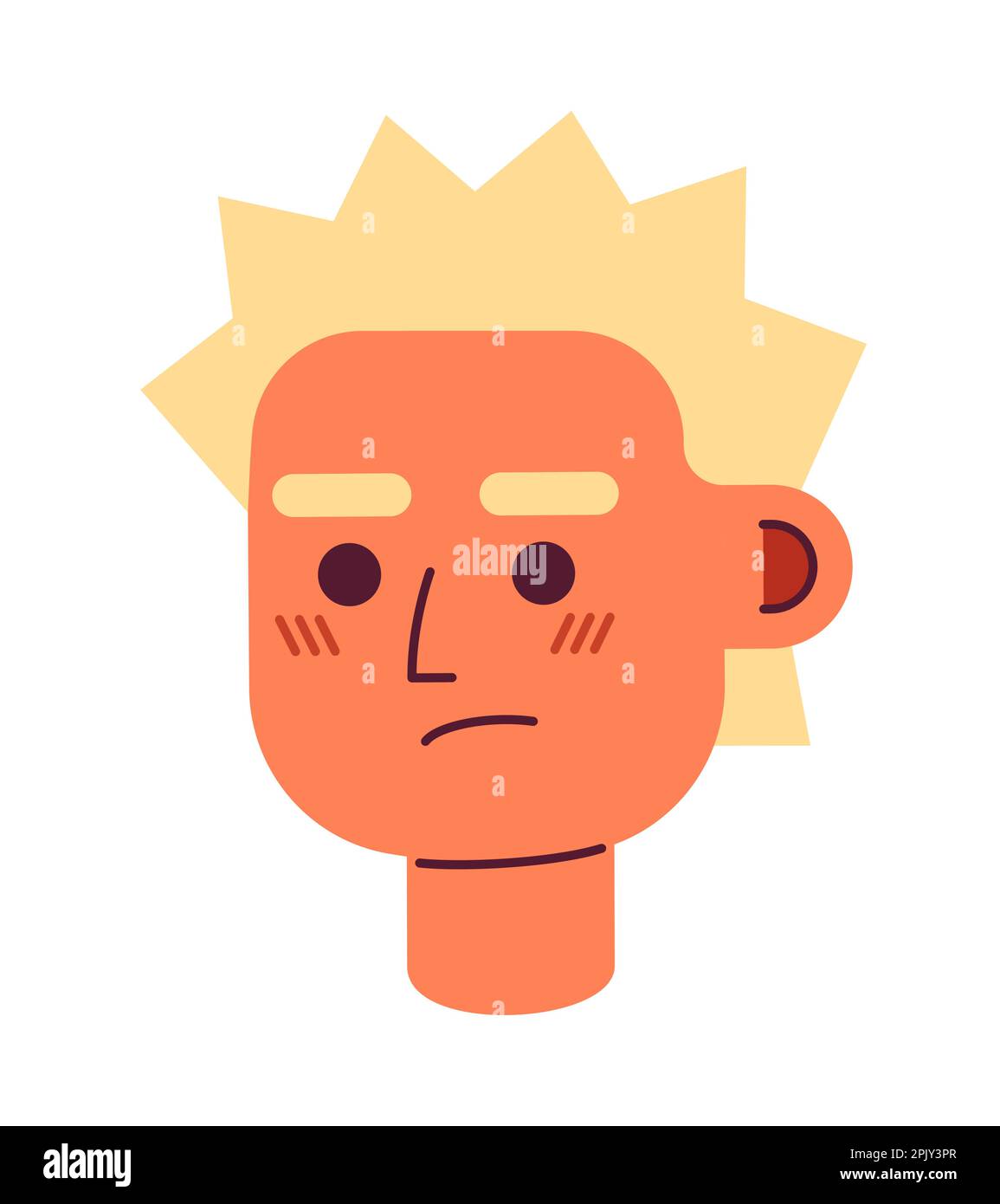 Irritated young man with prickly hair semi flat vector character head ...