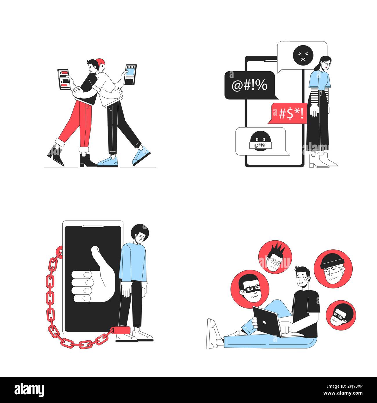 Dangers of using internet nowadays line concept vector spot illustration set Stock Vector Image ...