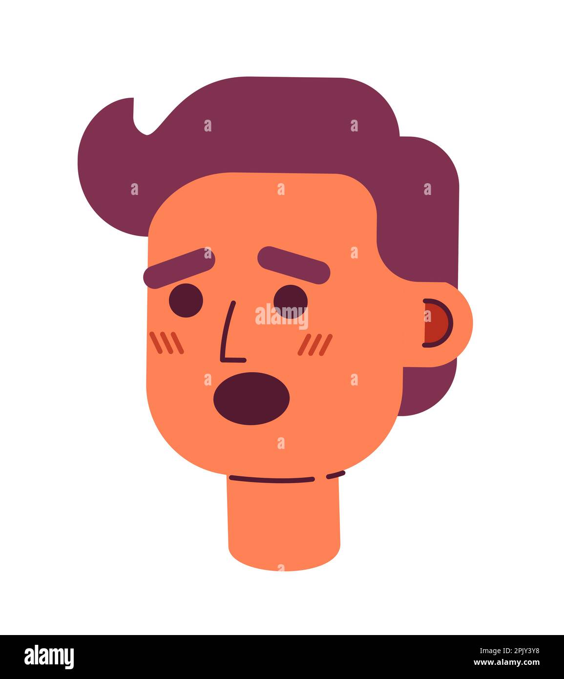 Scared curly haired man with open mouth semi flat vector character head ...