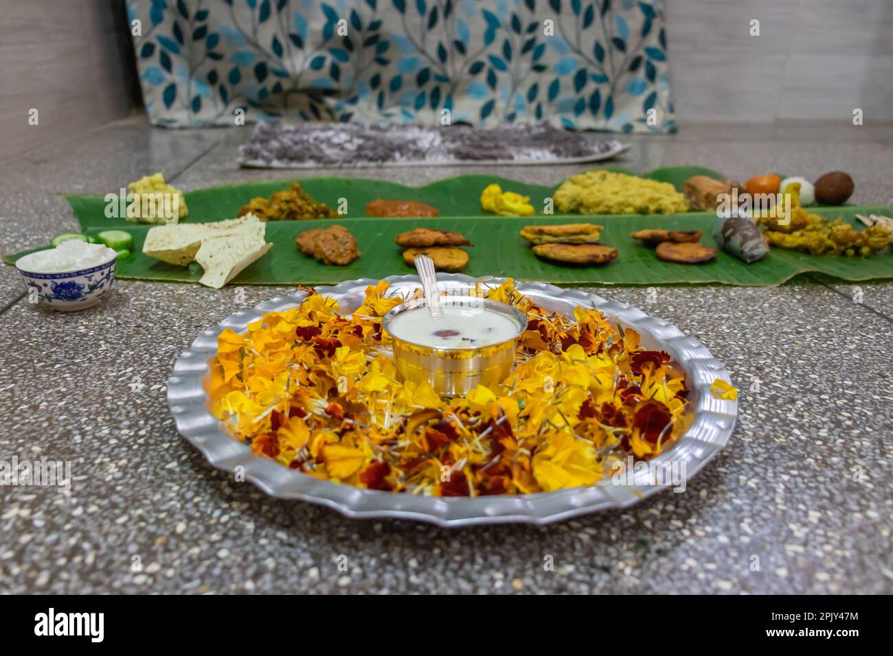 indian traditional mithila region food served at banana leaf at ...