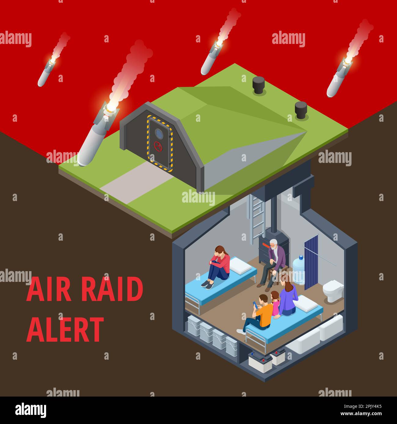 Isometric concrete bomb shelter, Bunker, bombproof shelter, air-raid ...