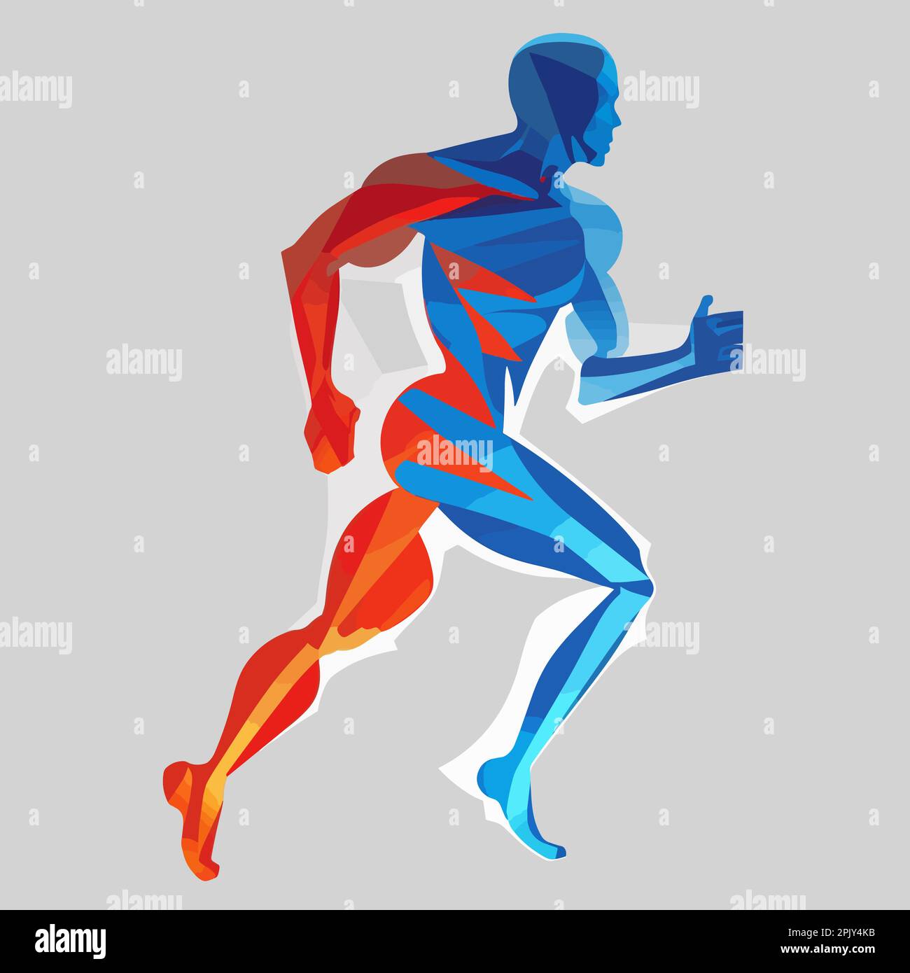 A running person from side view in Polygonal style with the colors blue ...