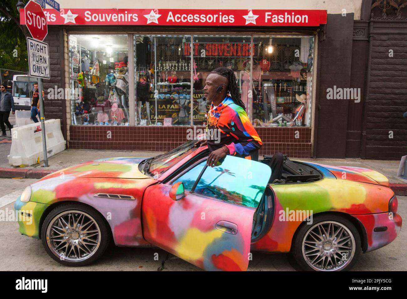 Man in an abstract painted car. Hollywood Blvd., Los Angeles ...