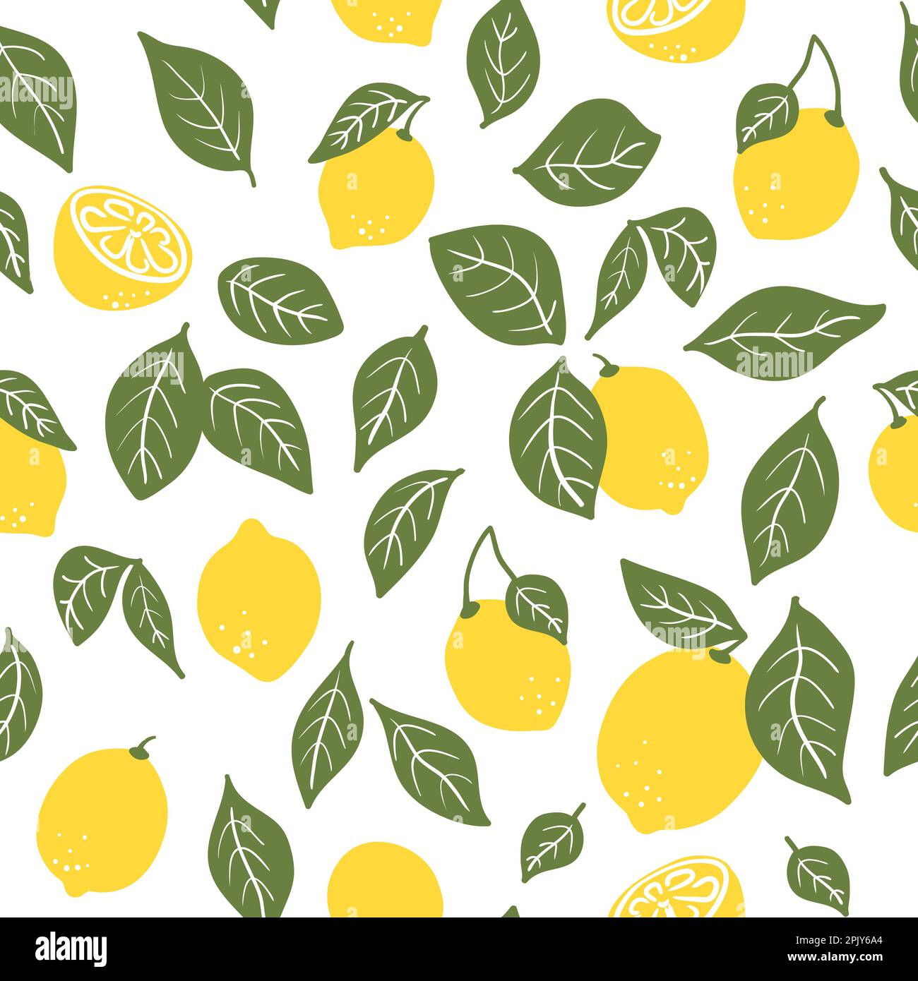 Tropical seamless pattern with yellow lemons and lemon slices. Hand drawn lemons pattern on ...