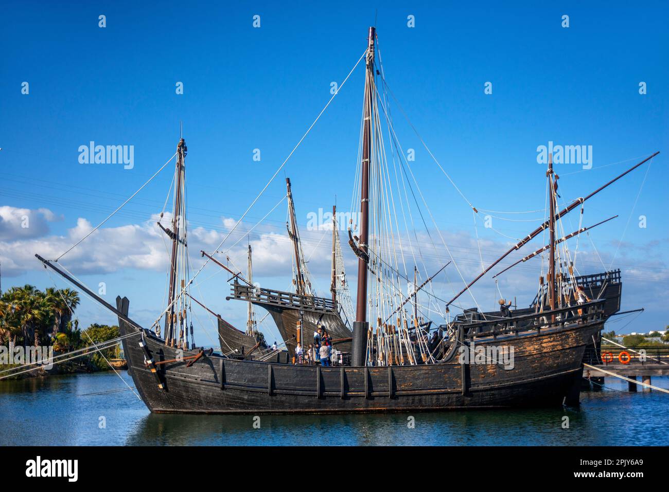 Wharf of the Caravels. Reproduction of the three caravels Pinta, Nina ...