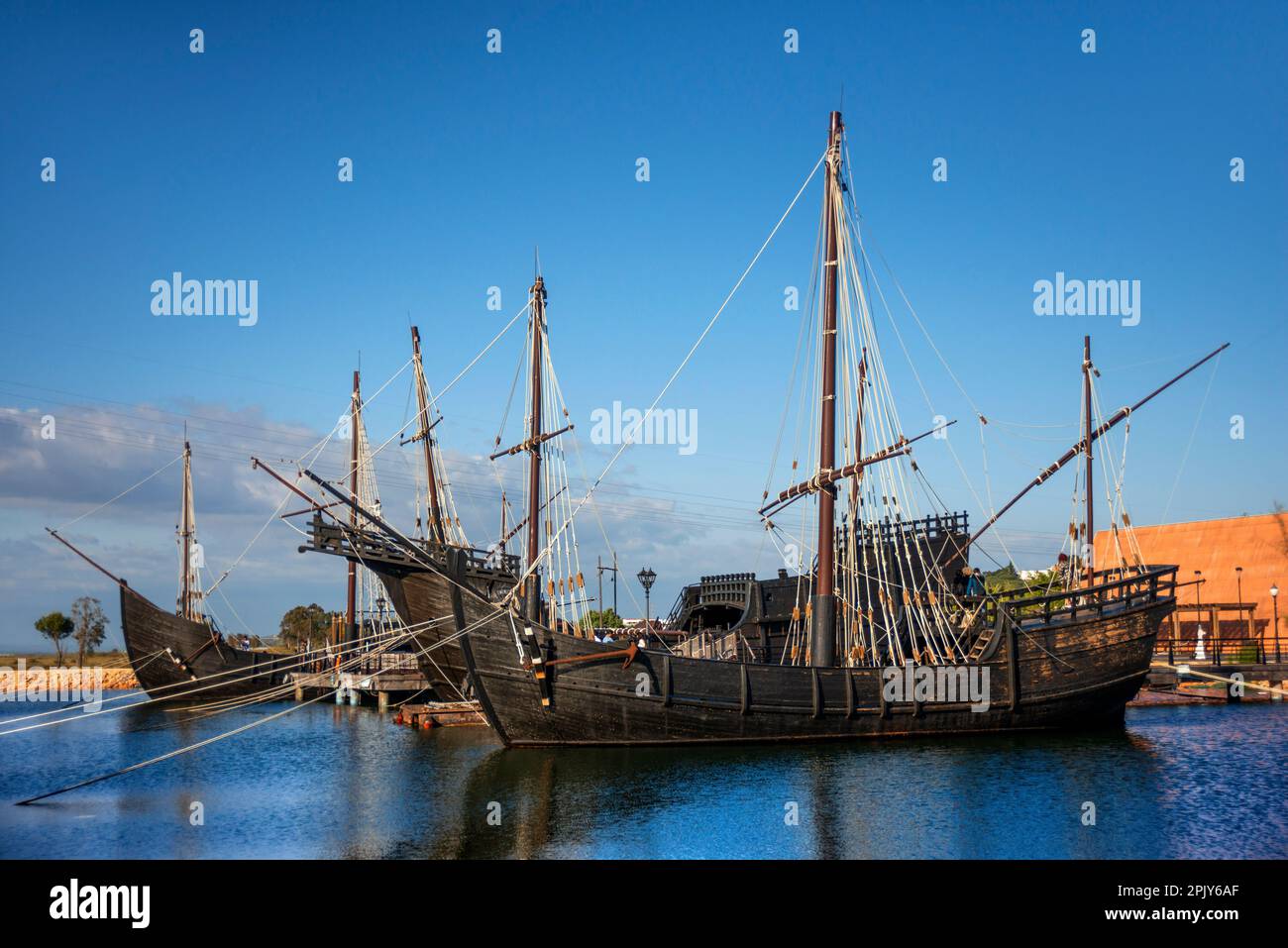 Wharf of the Caravels. Reproduction of the three caravels Pinta, Nina ...