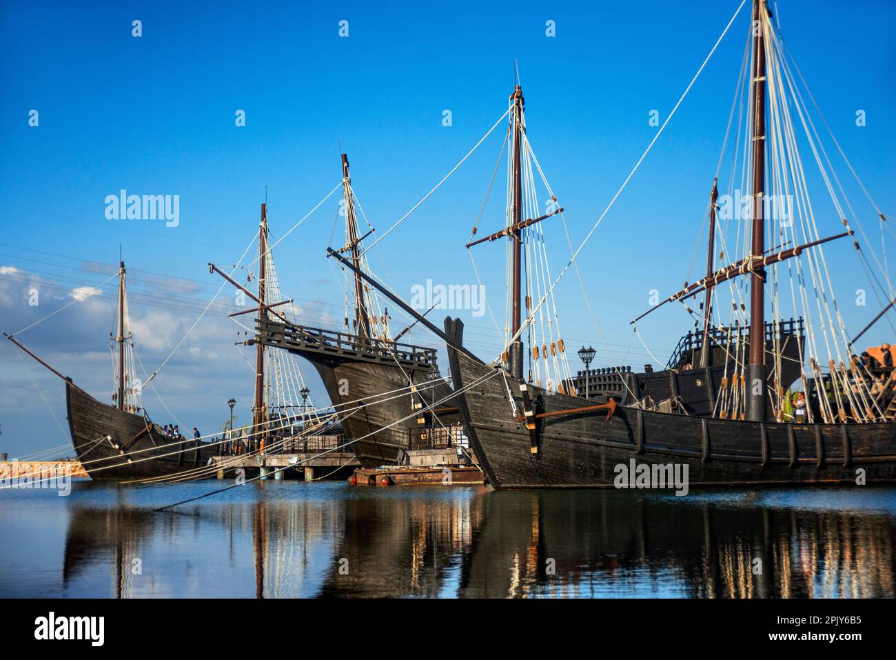 Wharf of the Caravels. Reproduction of the three caravels Pinta, Nina ...