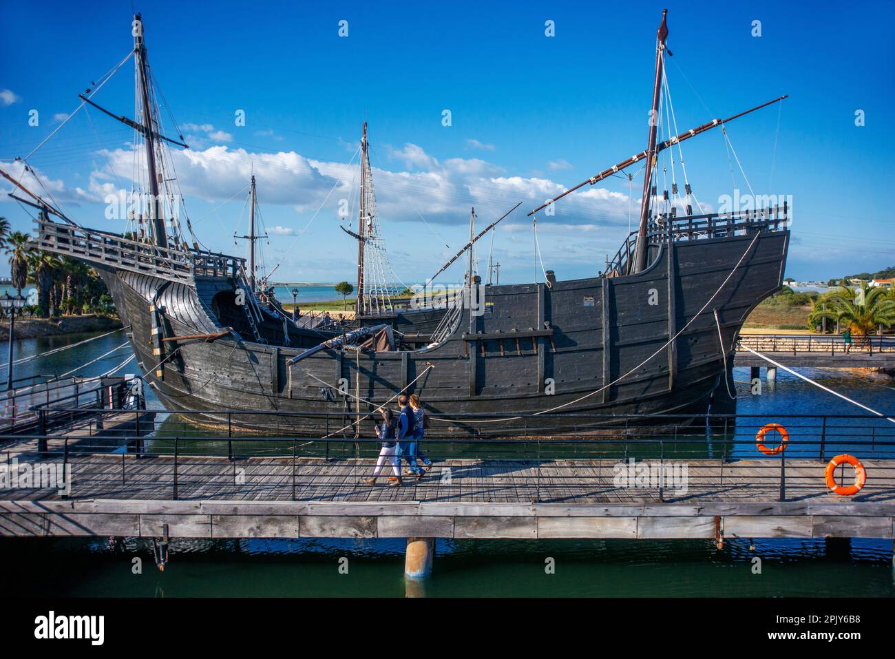 Wharf of the Caravels. Reproduction of the three caravels Pinta, Nina ...