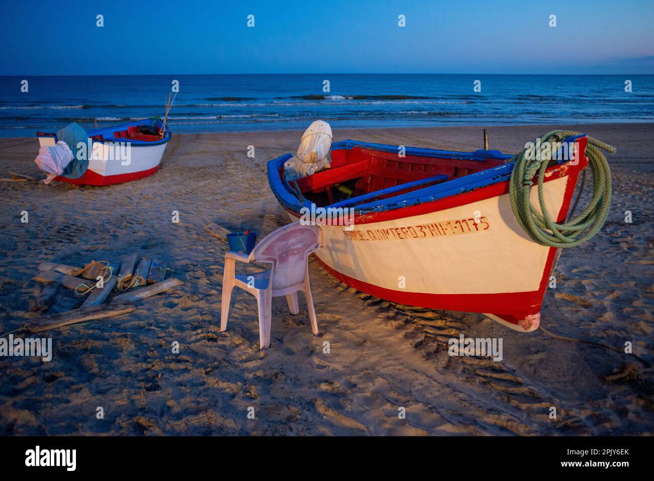 Islantilla fish boats on the beach, Lepe, Huelva province, Region of ...