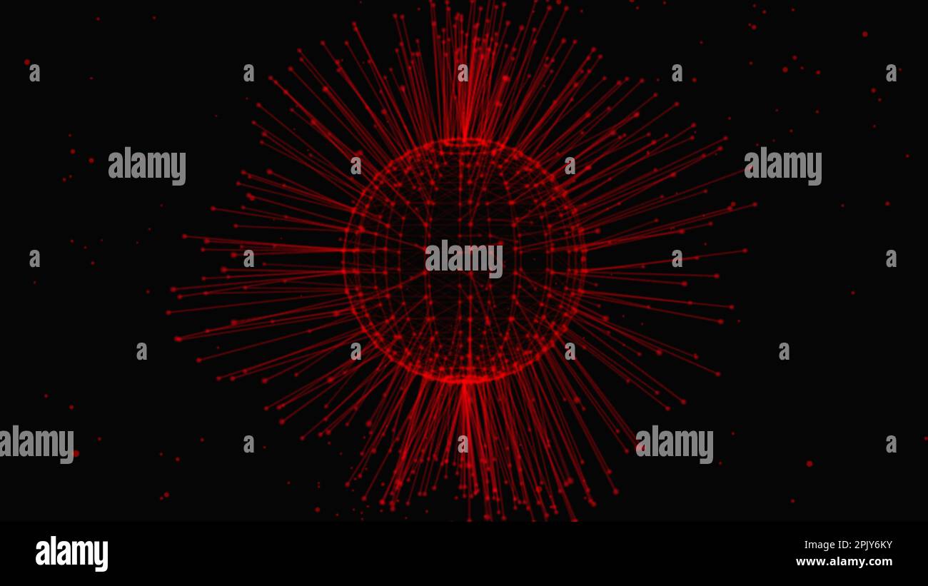 Red dot and line connect. Concept of the molecule or atom geometric sphere wireframe light ...