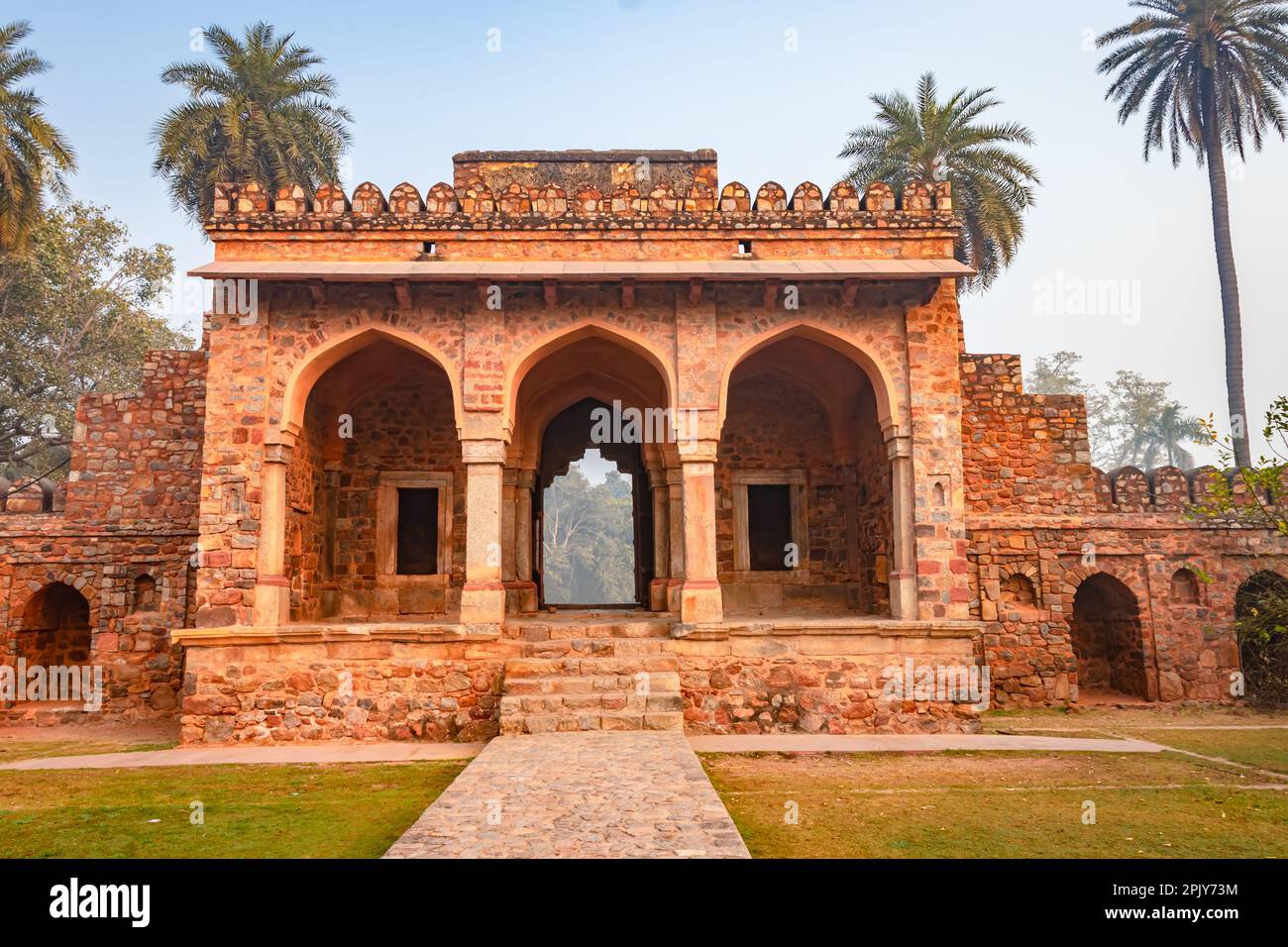 nila gumbad of humayun tomb entrance gate at misty morning from unique ...