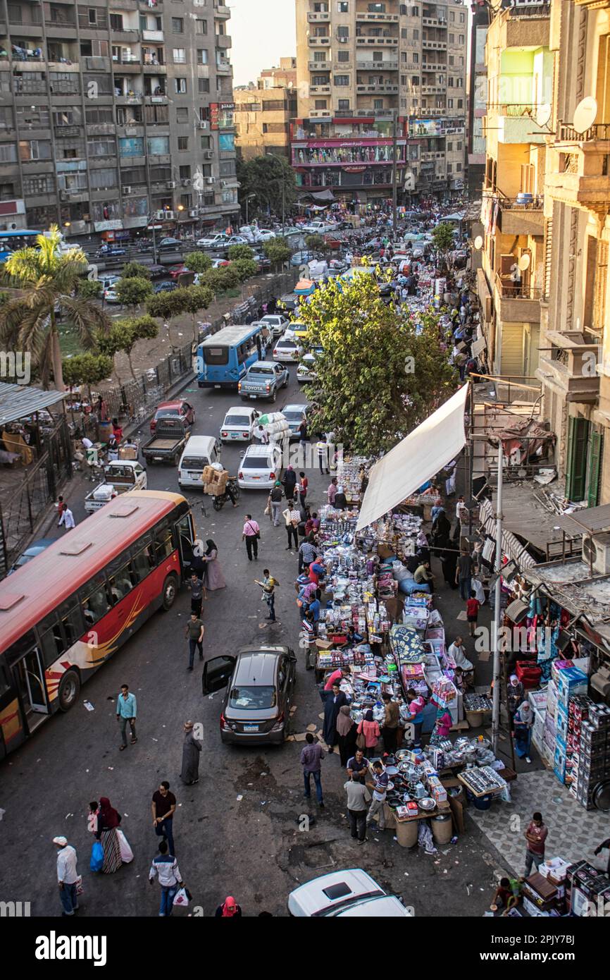 The Cairo city centre at daytime with vendors and traffic. Egypt Stock ...